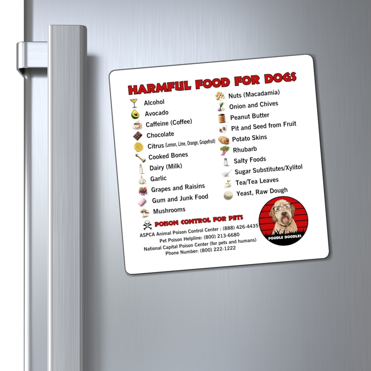 Dog Safety Magnet - Harmful Foods Warning - Poodle Doodles